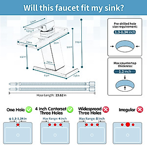 Y-Garhe LED Bathroom Sink Faucet - Matte Black Single Hole or 4 Inch Centerset Waterfall Faucet with Glass Spout and Temperature-Sensitive LED Lights, Includes Deck Plate