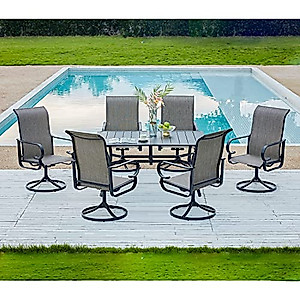 VICLLAX Outdoor Patio Dining Table for 6, 59"x 38" Metal Slatted Tabletop with Umbrella Hole for Patio Lawn Deck