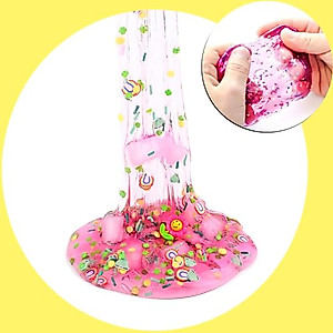 6 Pack Jelly Cube Crunchy Slime Kit, with Yellow, Pink, Purple, Green & Blue Clear Crunchy Slime, Super Soft Sludge Toy with Cute Charms, Party Favors Slime for Girls and Boys