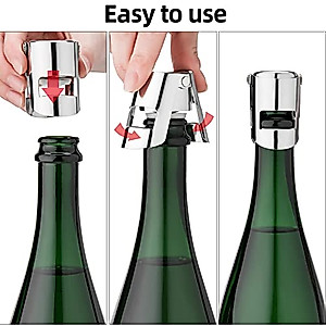 YANPROG Champagne Stoppers with Stainless Steel Wine Stoppers with Food Grade Silicone Leak proof Keep Fresh Suitable for Champagne, Cava, Prosecco and Sparkling (Silver, 2 Pack)