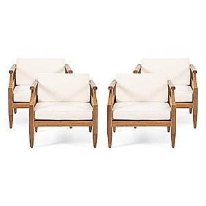 Christopher Knight Home Daisy Outdoor Club Chair with Cushion (Set of 4), Teak Finish, Cream