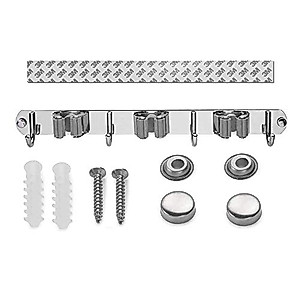 16" Mop and Broom Holder Organizer, Stainless Steel Wall Mount Hanger, Mounted Tool Rack Organizer, Closet Broom Holder, Ideal Broom Hanger for Kitchen, Courtyard, Garden,Storage (3 Racks 4 Hooks)