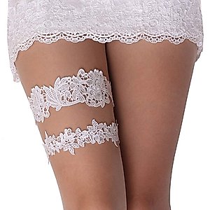 GARGALA Wedding Garters for Bride Bridal Lace Garters Set White Garter Size Optional (S)