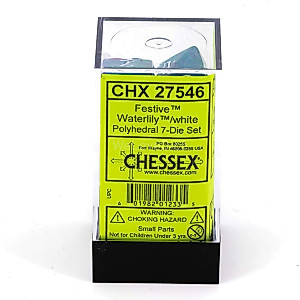 Chessex Festive Polyhedral Waterlily - White 7-Die Set, Large (18mm - 25mm)