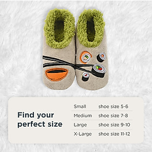 Snoozies Pairable Slipper Socks - Funny House Slippers for Women, Non-Slip Fuzzy Slipper Socks - Sushi -X- Large