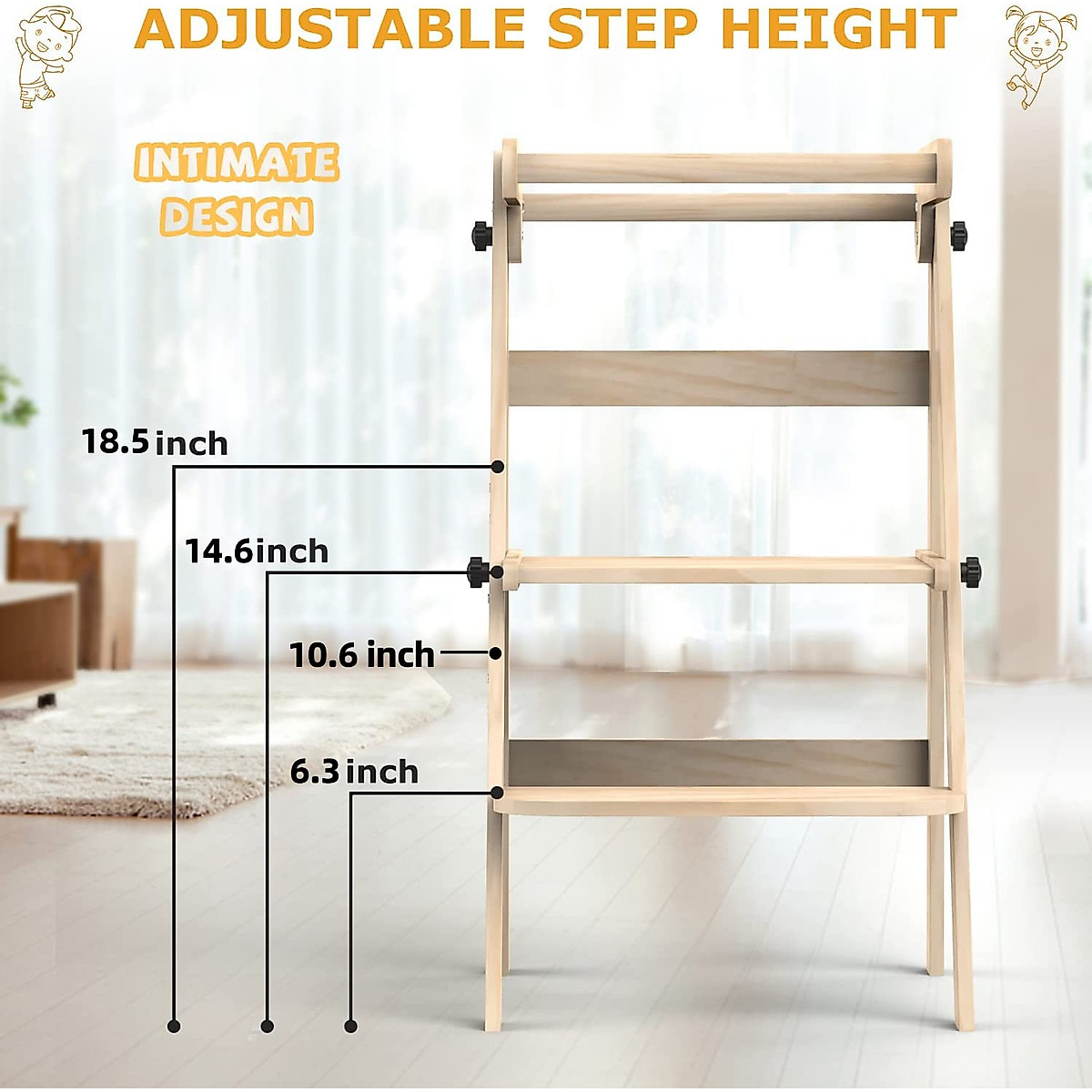 Kitchen Step Stool for Toddlers, Wooden Toddler Steps for Kids Kitchen Helper, Kids Montessori Learning Stool,Baby Standing Tower for Counter,Children Standing Helper