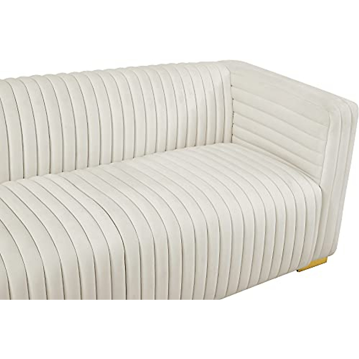 Meridian Furniture 640Cream-S Ravish Collection Modern | Contemporary Velvet Upholstered Sofa with Deep Channel Tufting + Both Gold & Chrome Legs Included