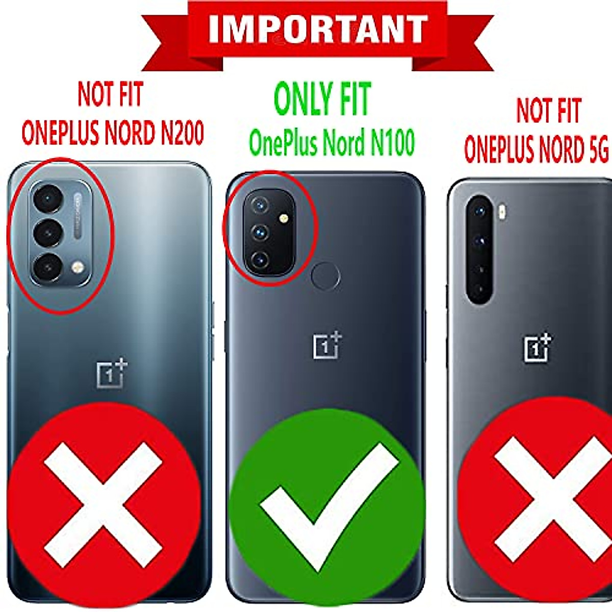 OnePlus Nord N100 Phone Case, [Not Fit Nord N10 5G / Nord 5G] with [Tempered Glass Protector Included] STARSHOP- Leather Wallet Phone Cover with Pocket Credit Card Kickstand -Dark/Dark