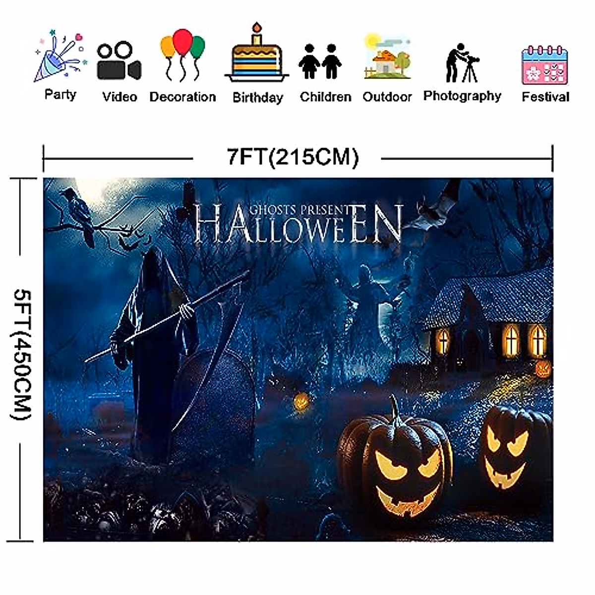 AEAHALY 7x5ft Halloween Ghost Theme Party Decoration Backdrop