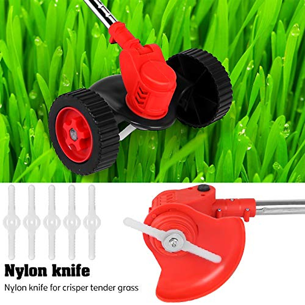 Cordless Grass Trimmer Weed Wacker, 3-in-1 Weed Eater String Trimmer with 3 Types Blades Li-Ion Battery Powered Height Adjustable Lawn Edger Brush Cutter for Home Garden, Lawn, Yard (Red)