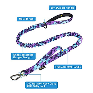 Hotsky Tactical Dog Collar and Leash Set, Heavy Duty Military Airtag Dog Collar with Handle and Metal Buckle for Training and Walking, with Airtag Holder and Two Patches(Purple Camo, L)