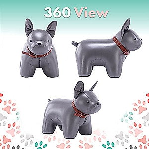 CRITTER SITTERS 15-in. Seat Height Faux Leather Gray Dog Animal Shape Ottoman - Furniture for Nursery, Bedroom, Playroom, and Living Room Decor