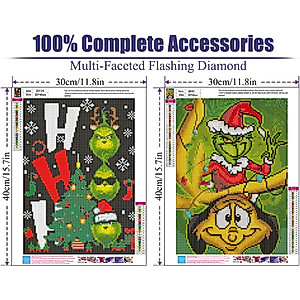 Akahllc 2 Pack Christmas Diamond Painting Kits,Christmas Diamond Art Kits for Adults Beginners,5D Christmas Gem Painting Kits for Gift Home Wall Decor(12X16 inch)