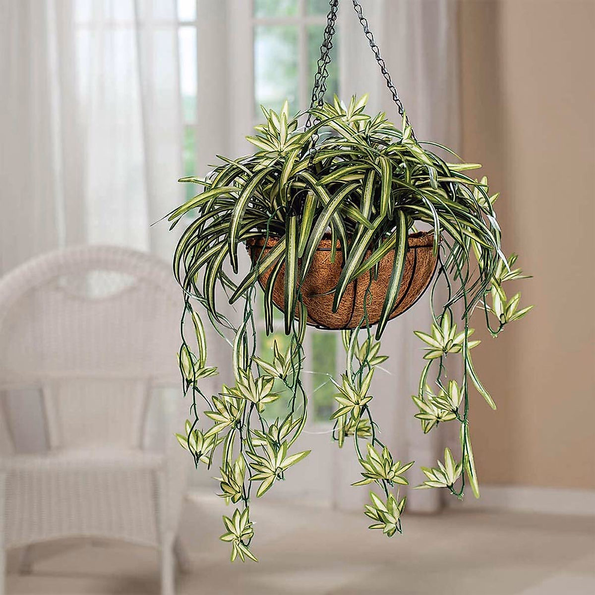 Artificial Chlorophytum Silk Flowers, Artificial Flowers Spider Plant Fake Greenery Faux Plant Hanging Basket Ivy Green Leaves Wall Hanging Plants for Home Garden Office Wedding Decoration