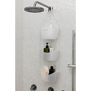 Umbra 022360-670 Bask, White Hanging Shower Caddy, Bathroom Storage and Organizer for Shampoo, Conditioner, Bath Supplies and Accessories, 11-1/4" x 5-1/4" x 36-1/2" h