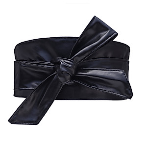 Woman Wide PU Leather Belt Obi Belt Self Tie Cinch Belt Wrap Around Bowknot Waistband Bright Color for Dress