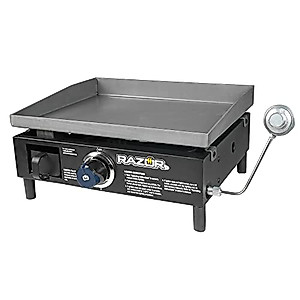 Razor Griddle GGT2160M 19 Inch Outdoor 1 Burner Portable LP Propane Gas Grill Griddle w/Push Ignition for BBQ Cooking and Frying, Black