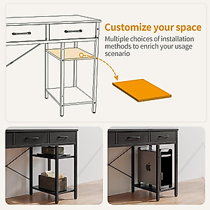CubiCubi 47 Inch Computer Desk with 3 Drawers and Storage Shelves, Small Home Office Desk, Study Writing Gaming Table, Small Desk for Bedroom, Black