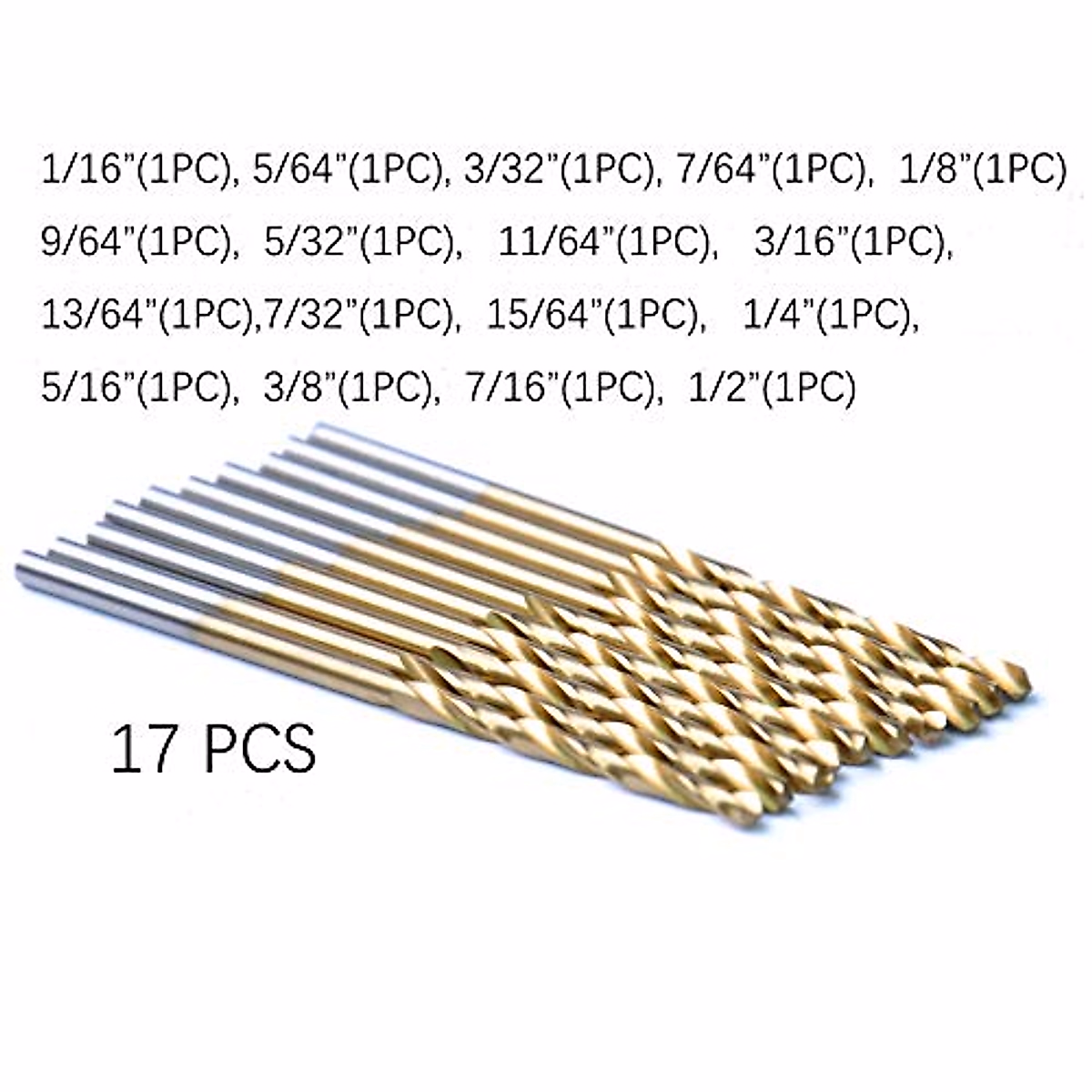 17PCS HSS Titanium Coated Twist Drill Bit Set 1/16" - 1/2" for Metal Steel