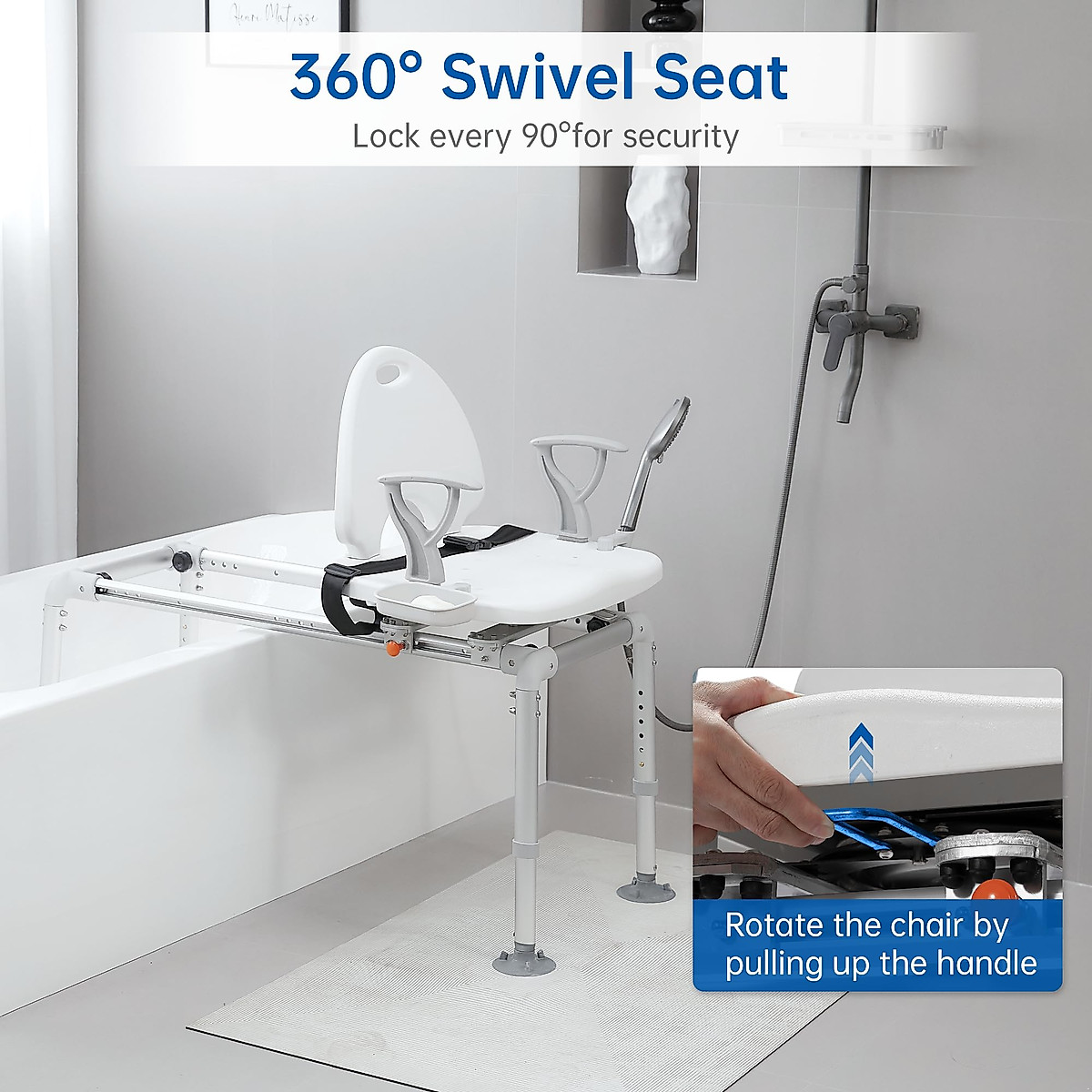 RESTISLAND Heavy Duty Sliding Transfer Bench with Swivel Seat, Rotating Sliding Shower Chair and Bath Safety Seat with Non-Slip Suction Cup