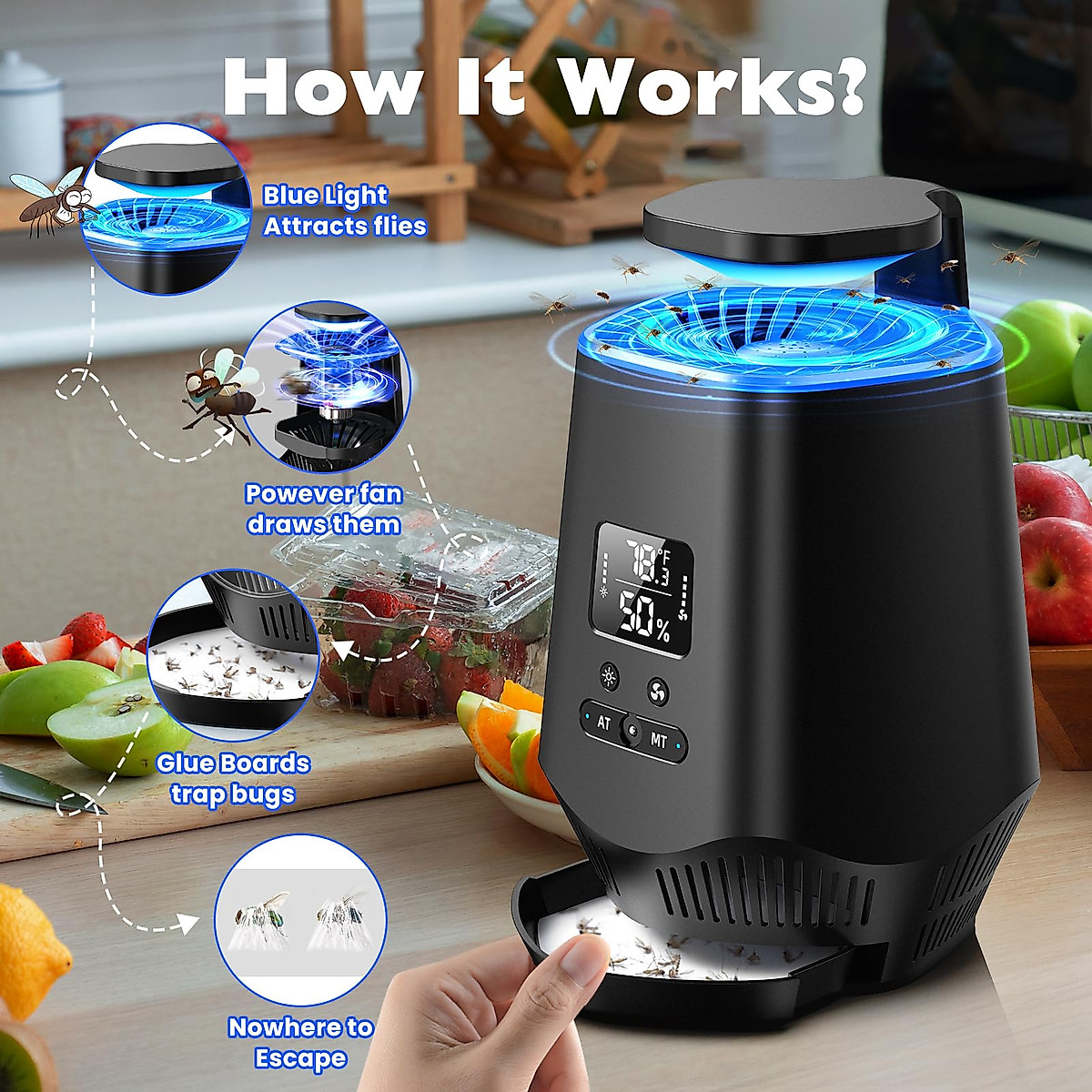 Fruit Fly Traps for Indoors, Smart Fly Trap Indoor for Home, Gnat Traps for House Indoor Bug Zapper Flying Insect Trap for Plants Moths Mosquitoes with 10 PCS Refill