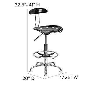 Flash Furniture Bradley Vibrant Black and Chrome Drafting Stool with Tractor Seat