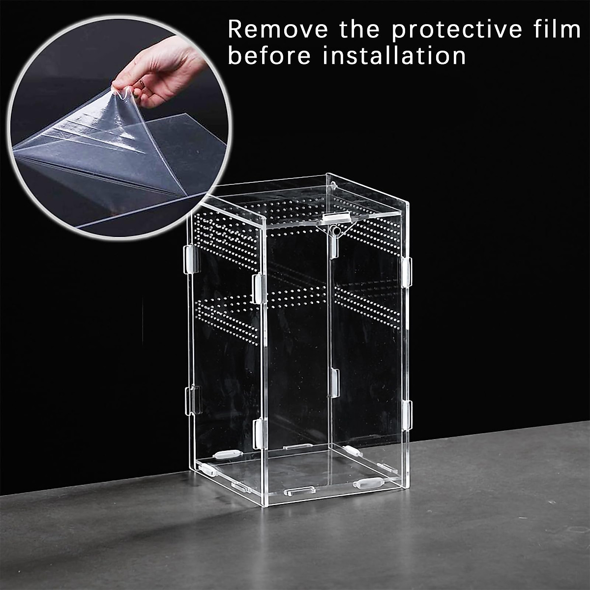 TREELF Micro Habitat Terrarium Kit (4pc Set) - Acrylic Reptile & Spider Enclosure (4.7 * 4.7 * 8 Inches)