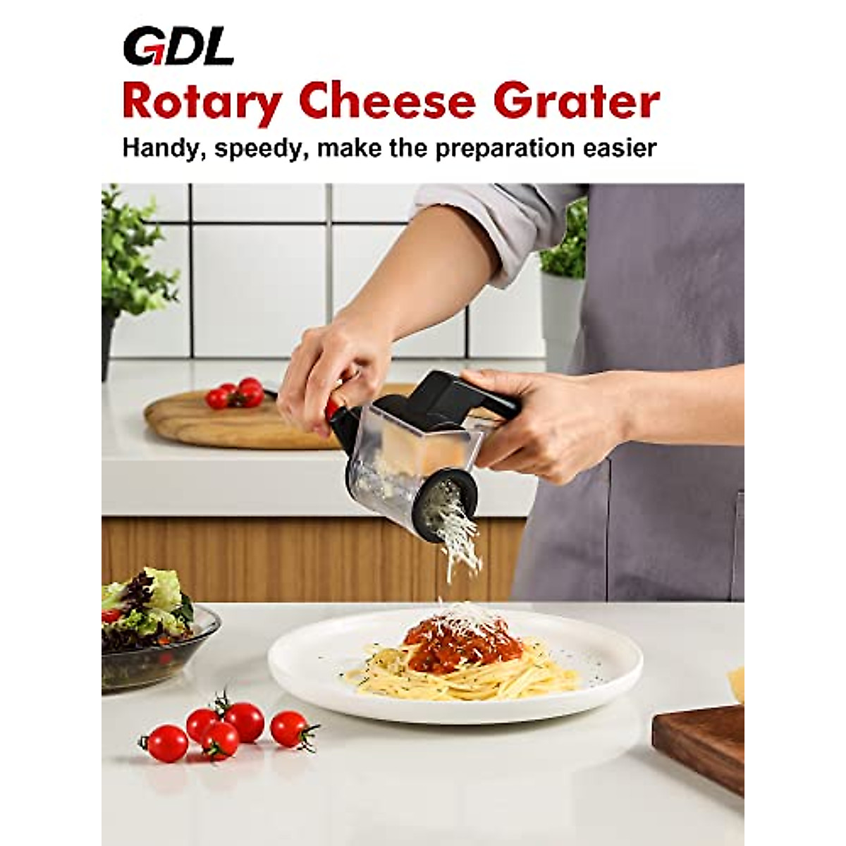 Rotary Cheese Grater, Handheld Cheese Grater for Kitchen, Dishwasher Safe Parmesan Cheese Grater with Stainless Steel Blade for Cheese, Nuts, Chocolate and More, Black