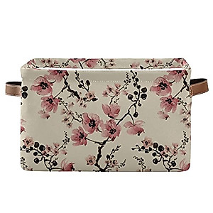 ALAZA Cherry Blossom Flowers Storage Basket for Shelves for Organizing Closet Shelf Nursery Toy, Fabric Collapsible Storage Organizer Bins Decorative Baskets with Handles Cubes