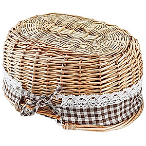 Peohud Wicker Picnic Basket with Double Folding Handles, Empty Baskets for Gifts, Woven Easter Basket, Willow Picnic Hamper Garden Harvest Basket for Easter Egg Gathering, Candy, Toys, Wedding