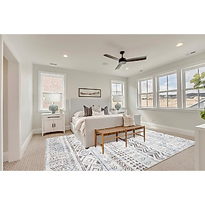 auruge Area Rug Vintage Boho Indoor Rugs Cozy & Fluffy Foldable Carpet Non-Slip Non Shedding & Machine Washable Rugs for Living Room Bedroom Dining Room,Beige & Blue,8x10