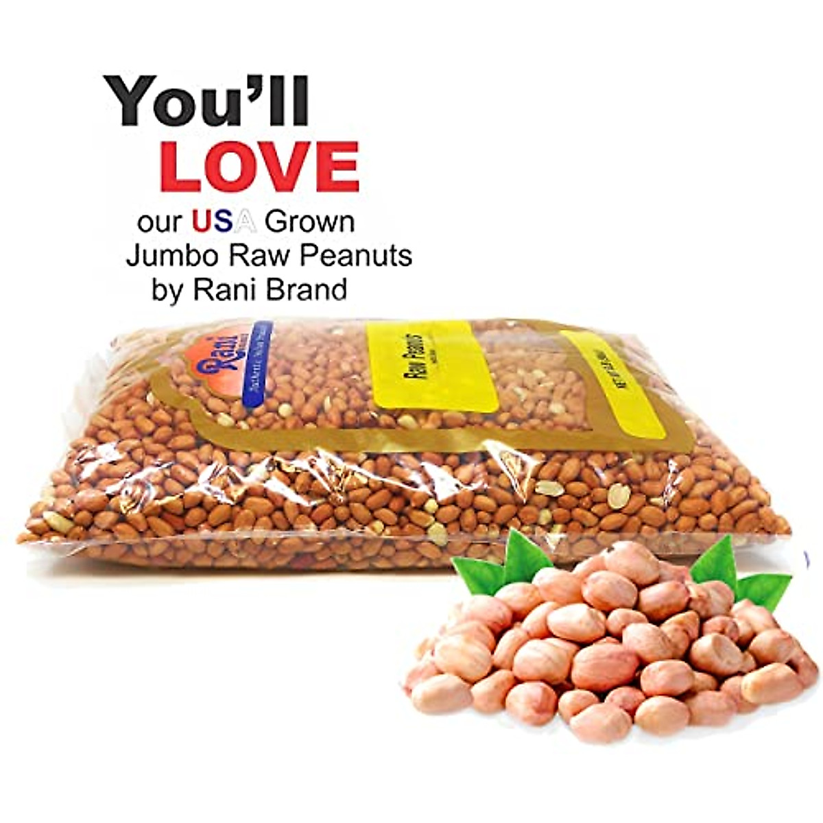 Rani Peanuts, Raw Whole With Skin (uncooked, unsalted) 80oz (5lbs) 2.27kg Bulk ~ All Natural | Vegan | Kosher | Gluten Friendly | Fresh Product of USA ~ Spanish Grade Groundnut/Red-skin