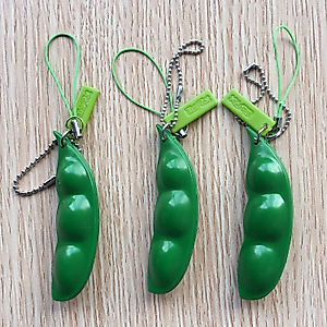 Acerich 6 Pack Edamame Keychain Fidget Toys - Squeeze-a-Bean Puchi Puti Mugen Keyring Pea Keychain Soybean Toys Gift