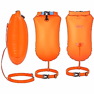 YESHIN 2 Pack 20L Waterproof Swim Bouy with Storage Space Inflatable Dry Bag Bright Color Swim Safety Float for Open Water Swimmers, Triathletes, Kayakers and Snorkelers with Swim Cap