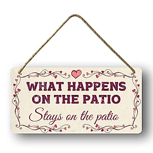 Funny Sarcastic Wooden Sign Wall Decor Man Cave, What Happens On The Patio Stays On The Patio Vintage Outdoor Patio 5X10 Inch