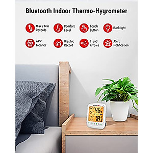 ThermoPro TP359 Bluetooth Hygrometer Thermometer, 260FT Wireless Remote Temperature and Humidity Monitor, with Large Backlit LCD, Indoor Room Thermometer and Humidity Gauge, Max Min Records