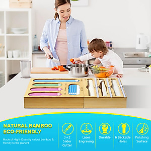 9 IN 1 Bamboo Foil and Plastic Wrap Organizer for kitchen drawer, Ziplock bag organizer and Plastic Wrap Dispenser with Cutter, zip lock bag Storage organizer for Gallon,Quart,Sandwich,Snack