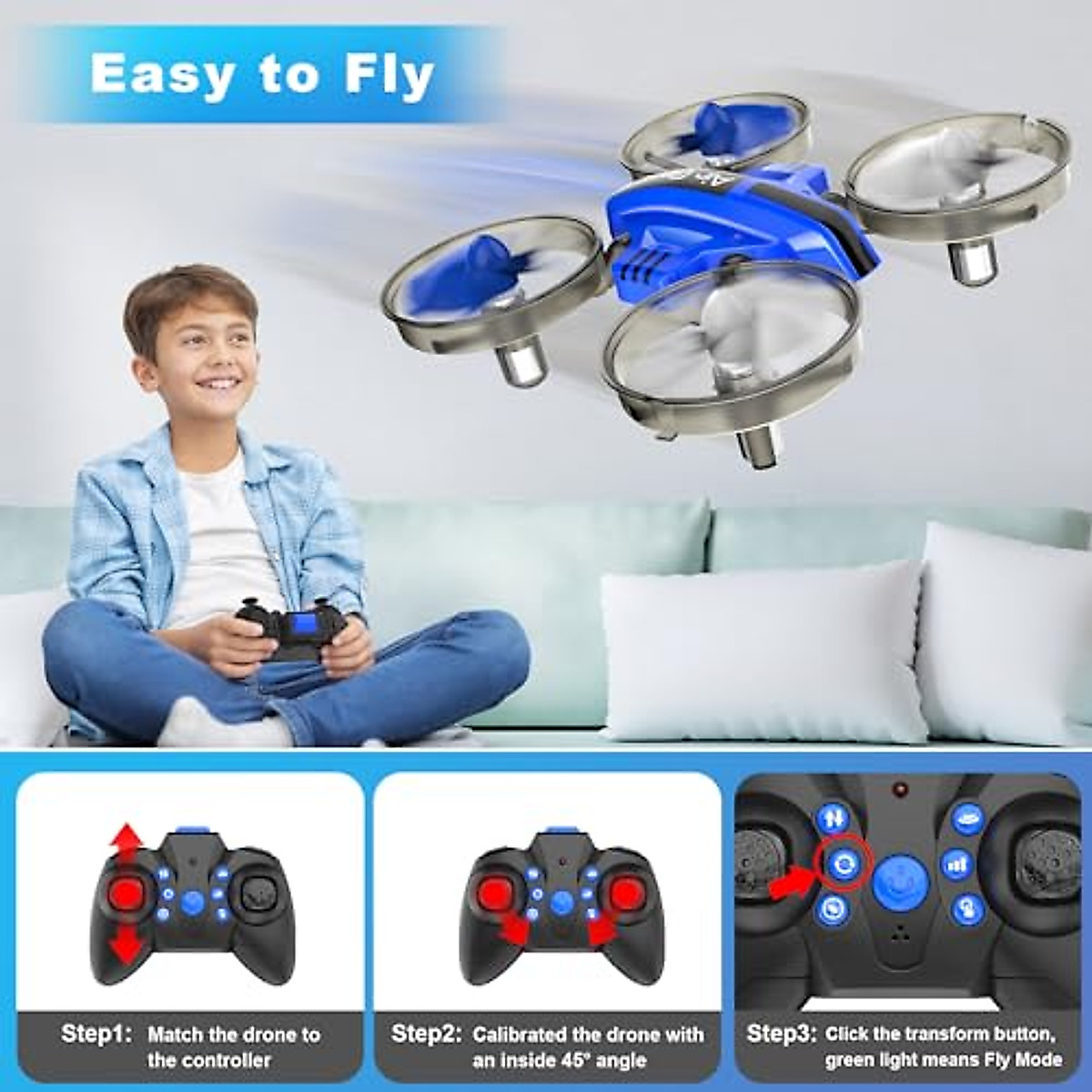 Oddire Mini Drone for Kids 8-12 & Adults, Drones & Cars 2 in 1 Toy with One Key Take Off-Landing, Altitude Hold, Headless Mode, 360° flip, Car Mode, 2 Batteries, Kids Toys for Boys and Girls