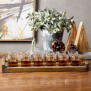 MyGift 13-Piece Shot Glass Set with Rustic Burnt Wood Serving Tray with Handles, Shooters Shot Glasses
