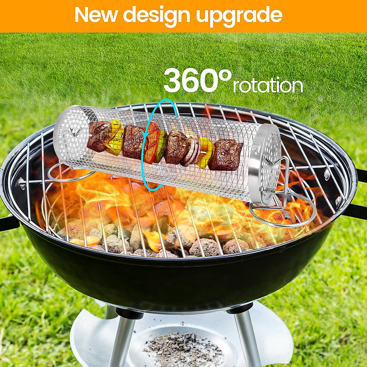 [2 PCS]BBQ Grill Basket - Rolling Grilling Baskets for Outdoor Grilling,Grill Baskets for Outdoor Grill Vegetables,Round Grill Basket,Barbecue Grill Vegetable Basket for Veggies,Fish,Jalapeno,Cylinder