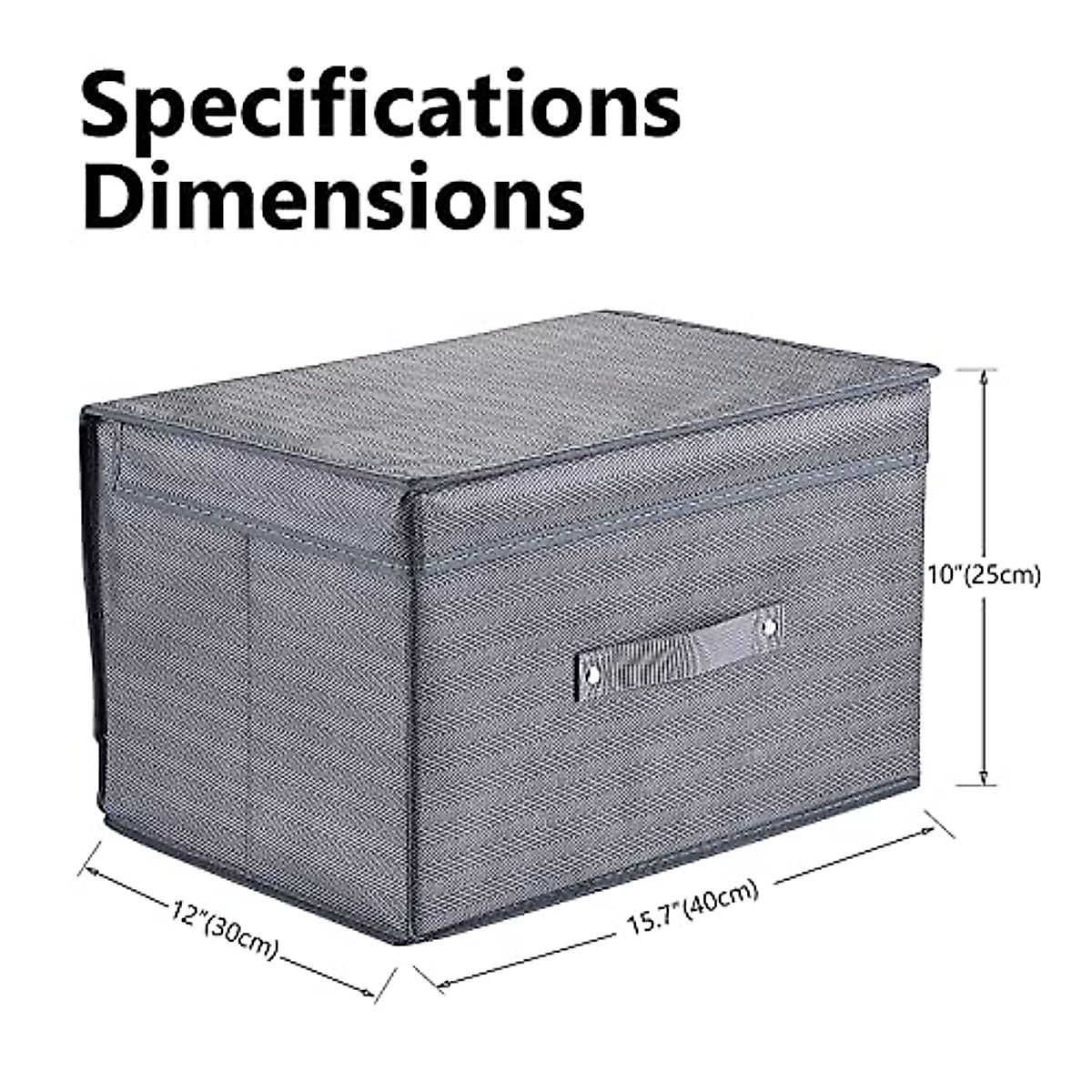 BEBORIN Foldable Storage Bins|2 Pack Storage Boxes with Lids and Handles Storage Baskets in Cotton and Linen Storage Organizers for Toys, Shelves, Clothes, Papers and Books etc. (Grey-twill)