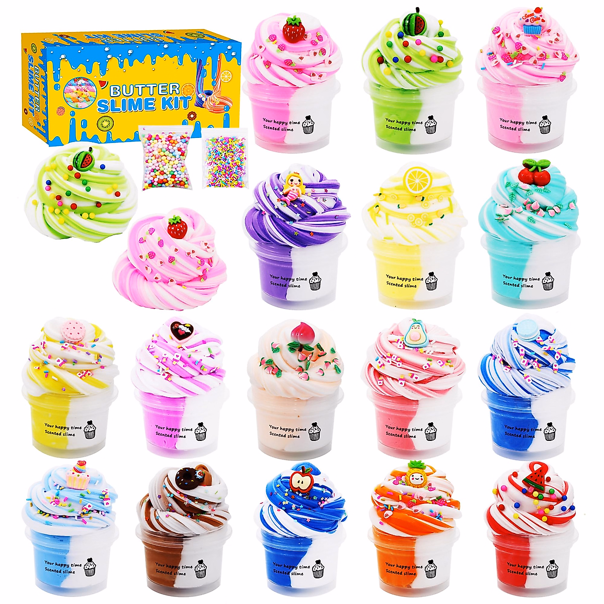 16 Pack Two-Toned Butter Slime Kit,DIY Educational Slime Toys Super Soft and Non-Sticky Toy for Gilrs.Party Favor for Kids Girls & Boys 6 7 8 9 10 11 12 +