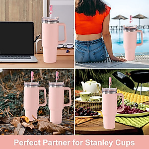 OUSHIBU Upgraded Stanley Spill Stopper Set Stanley Quencher 1.0/H2.0 w/ Handle 30oz/40oz Cup Accessories，2 Straw Cover Cap，2 Square Spill Stopper & 2 Round Leak Stopper (Pink+White) (ST20230516)