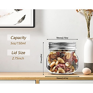 YUEKUI 6 PCS Mason Jars with 70mm Regular-Mouth Glass Canning Jars, clear glass jars with Silver Metal Lids for Jelly, Sara,Bird’s Nest, Jam, Milk Tea,wedding-gifts,as an element of interior(2pcs 4.8oz/2pcs 8oz/2pcs 16oz)