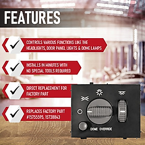 Headlight Instrument Panel Dimmer Dome Lamp Switch Gray Knob - Replaces 15755595, 15738843, D1534G, SW2157 - Fits Chevy Avalanche, Silverado, Tahoe, Suburban, GMC Sierra, Yukon 99, 00, 01, 02