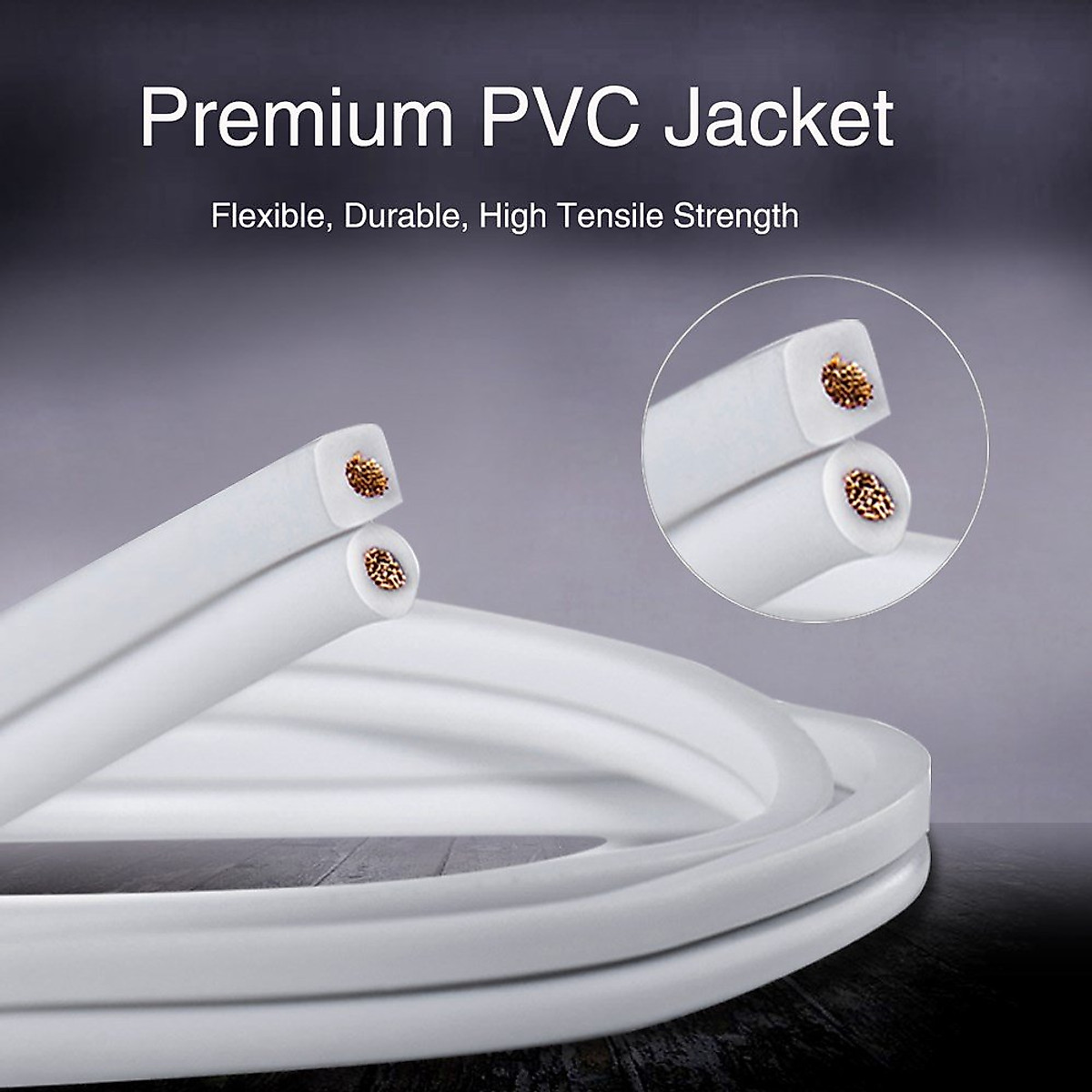 TYUMEN 18 AWG Gauge 2 Conductor Stranded 40 FT Roll Speaker Zip Wire Car Home Audio Cable, 99.95% Oxygen Free Copper Wires, White