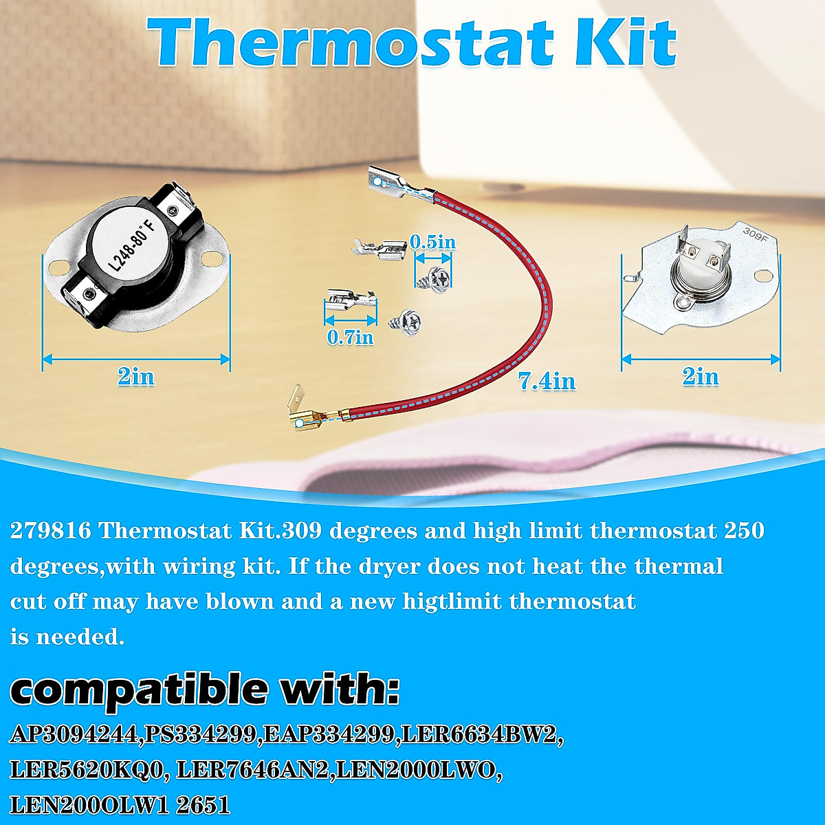 3387747 WP3387747 Dryer Heating Element -Compatible with Kenmore Elite Whirlpool Duet Maytag Bravos XL Dryers,Include 3392519 279973 Thermal Fuse 279816 Thermostat