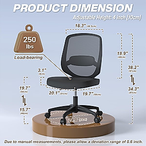 KIZECK Armless Mesh Swivel Office Computer Desk Chair No Arms Height Adjustable Lumbar Support for Home Small Spaces
