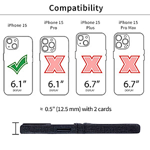 Dockem Card Case for iPhone 15 with Built-in Metal Plate for Magnetic Mounting & 2 Card Holder Pockets: Luxe M2 Wallet, Canvas Style Synthetic Leather (iPhone 15, Black)