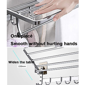 Bathroom Towel Rack,Hanging Over The Kitchen Cupboard Door,with Double Towel Bars and Multiple Hooks,Solid Aluminum Alloy Matte Finish(Towel Rack only)